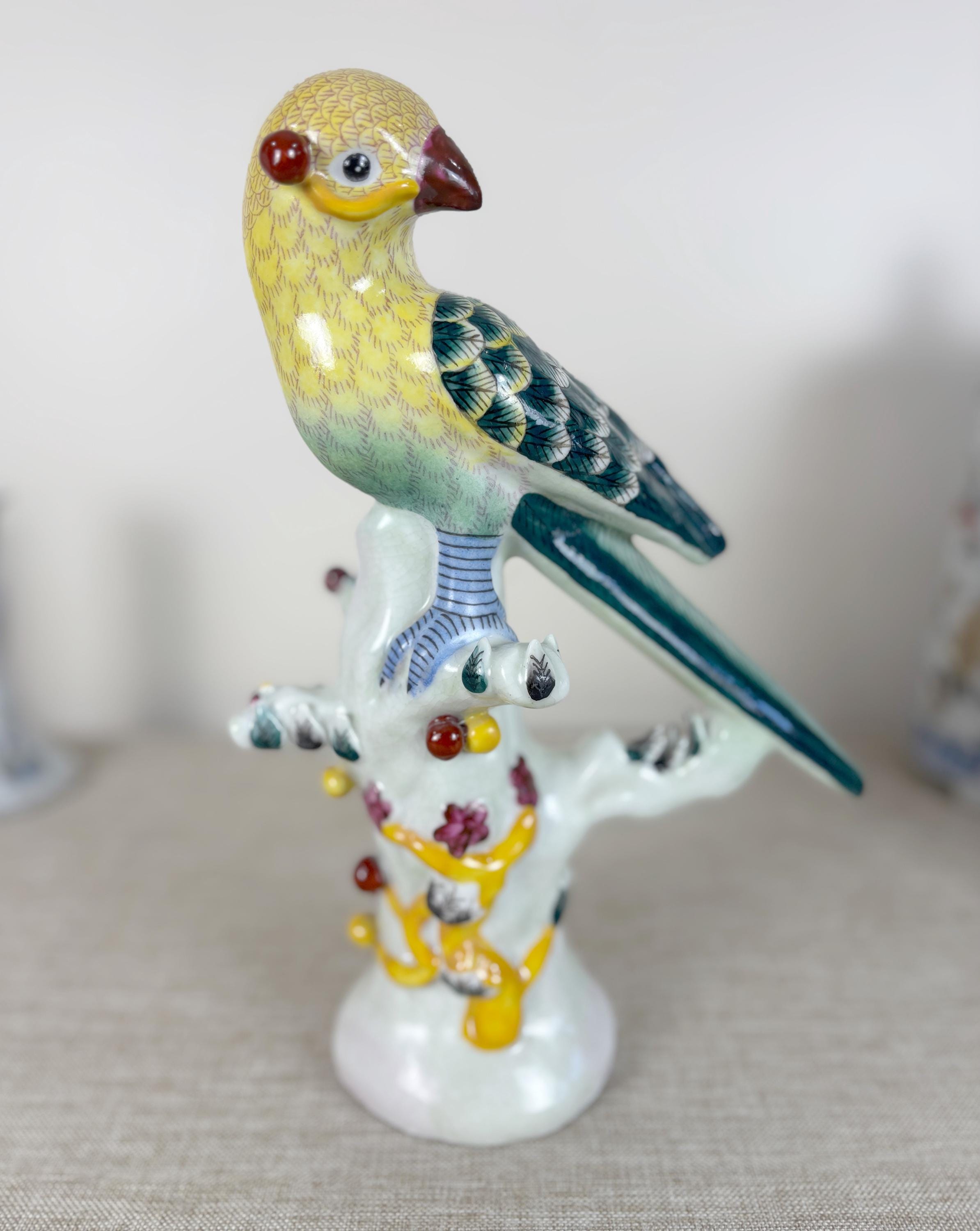 Vintage Porcelain Parrot Figurine Pair Hand Painted Exotic Bird Statues ...