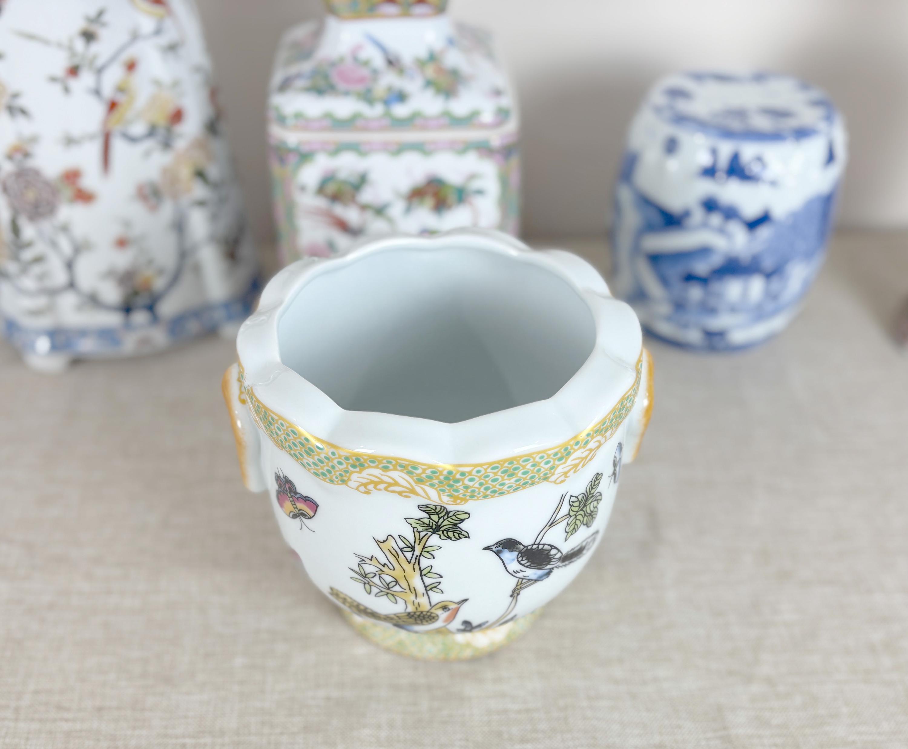 Chinoiserie Vintage Style Porcelain Cachepot Planter With Flora Birds ...