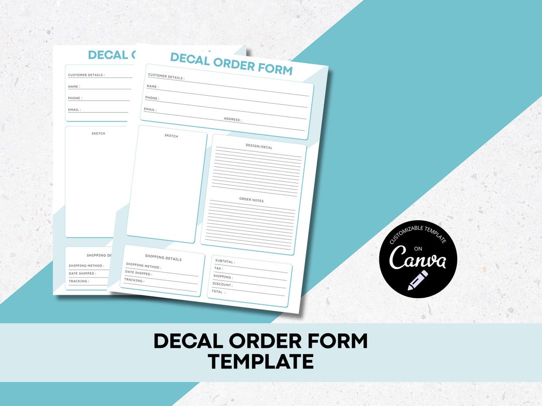Printable Decal Order Form for Vinyl Sticker Orders Editable Canva ...