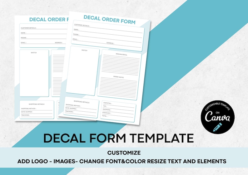 Printable Decal Order Form for Vinyl Sticker Orders Editable Canva ...