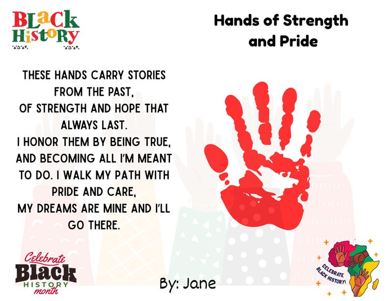 Black History Month Handprint Craft Printable, DIY Poem Art Kids ...