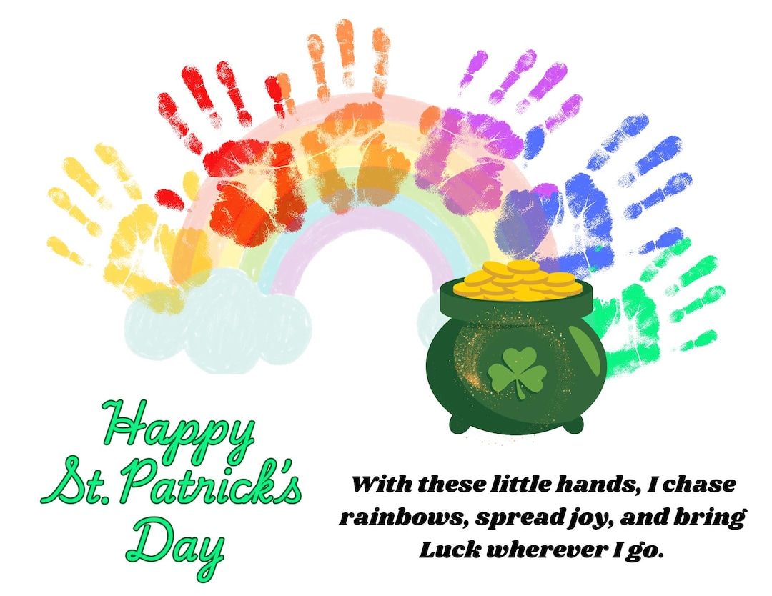 St Patricks Day Handprint Art, Rainbow Keepsake for Toddlers & Kids, A ...