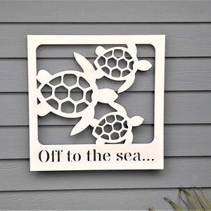 Large Sea Turtle Weatherproof Outdoor Wall Art / White PVC Coastal ...