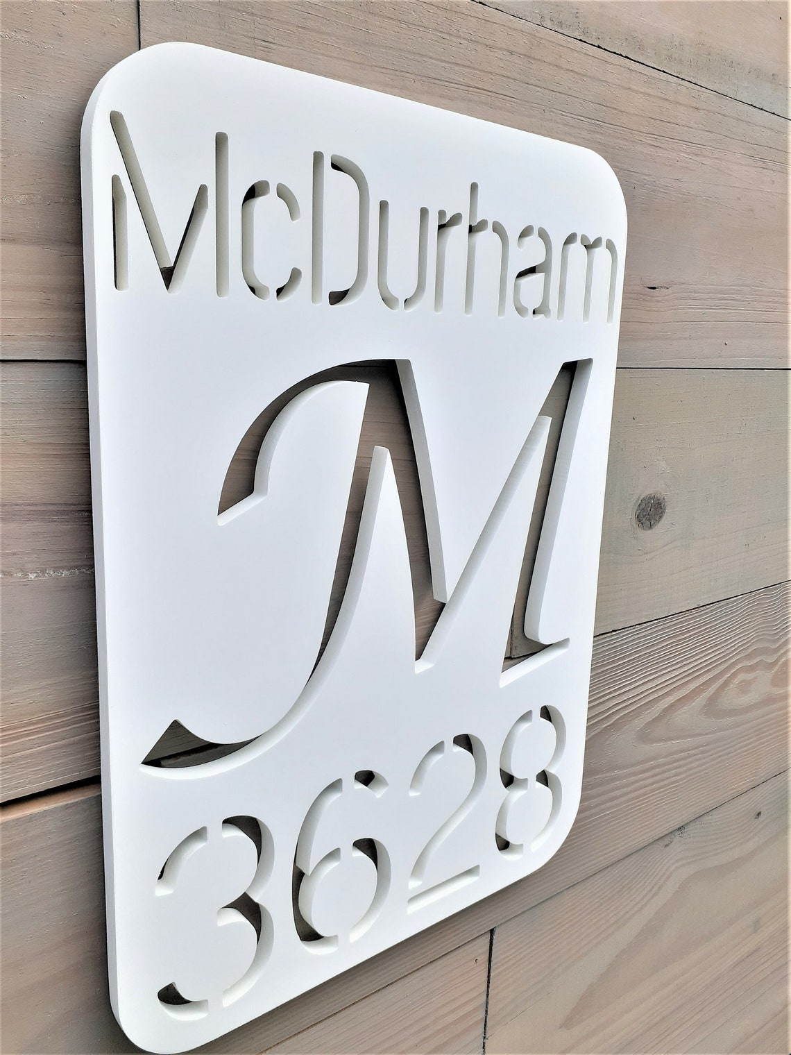 Personalized White Weatherproof Name Initial House Number Sign ...