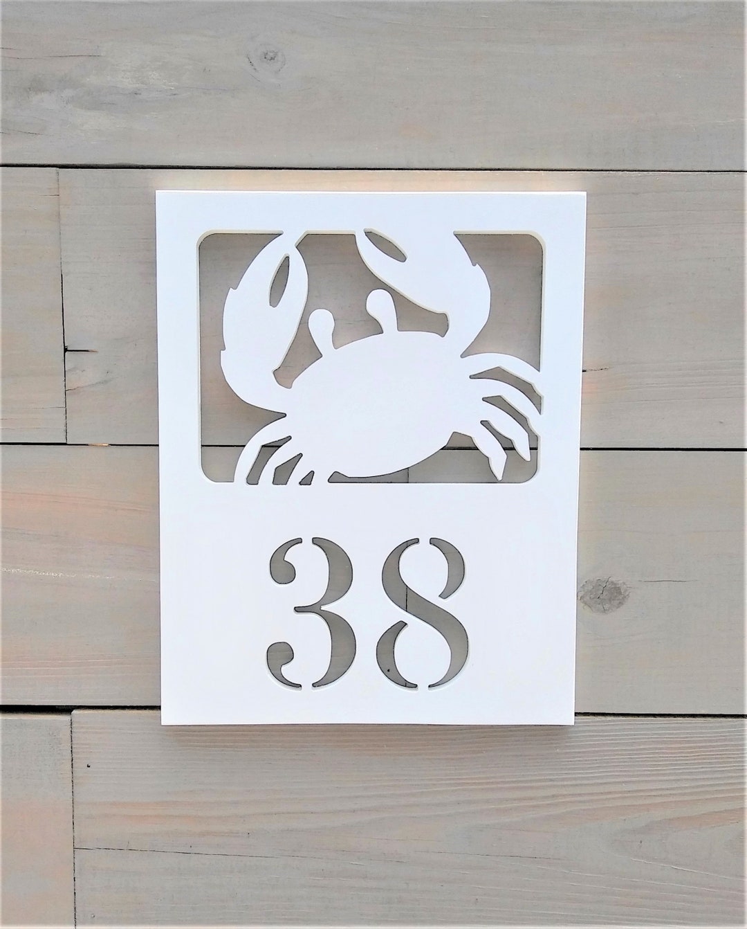 Custom White Crab Weatherproof PVC House Number Sign - Coastal Address ...
