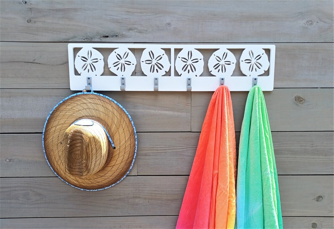 6 Hook Weatherproof PVC Sand Dollar Indoor / Outdoor Hat Towel Suit ...