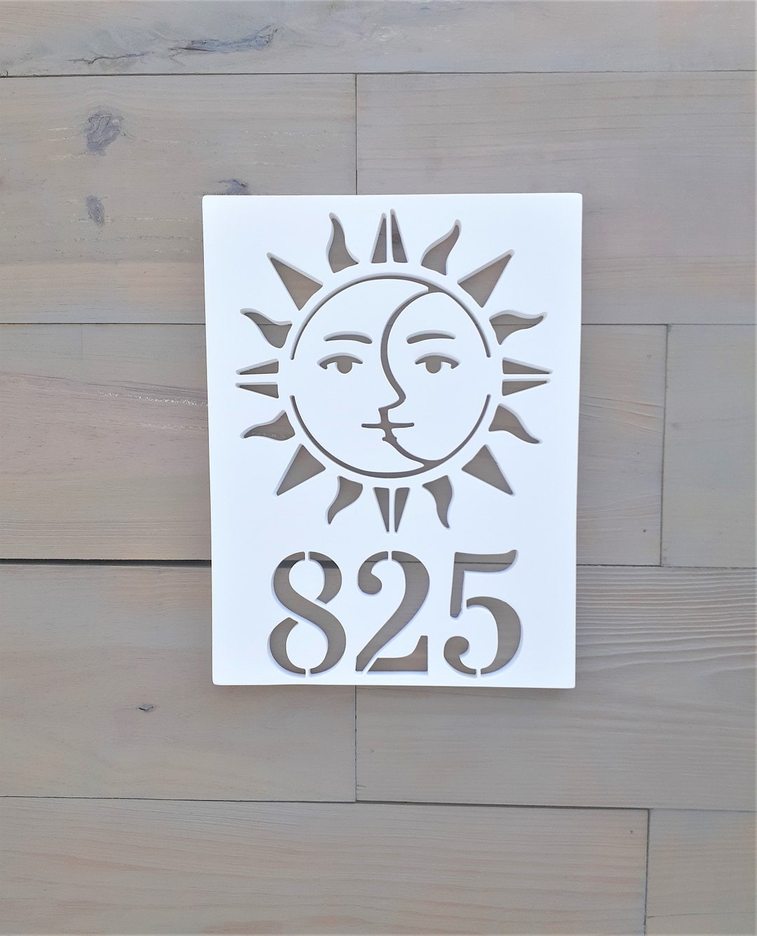 Custom White PVC Weatherproof Sun Moon House Number Sign - Personalized ...
