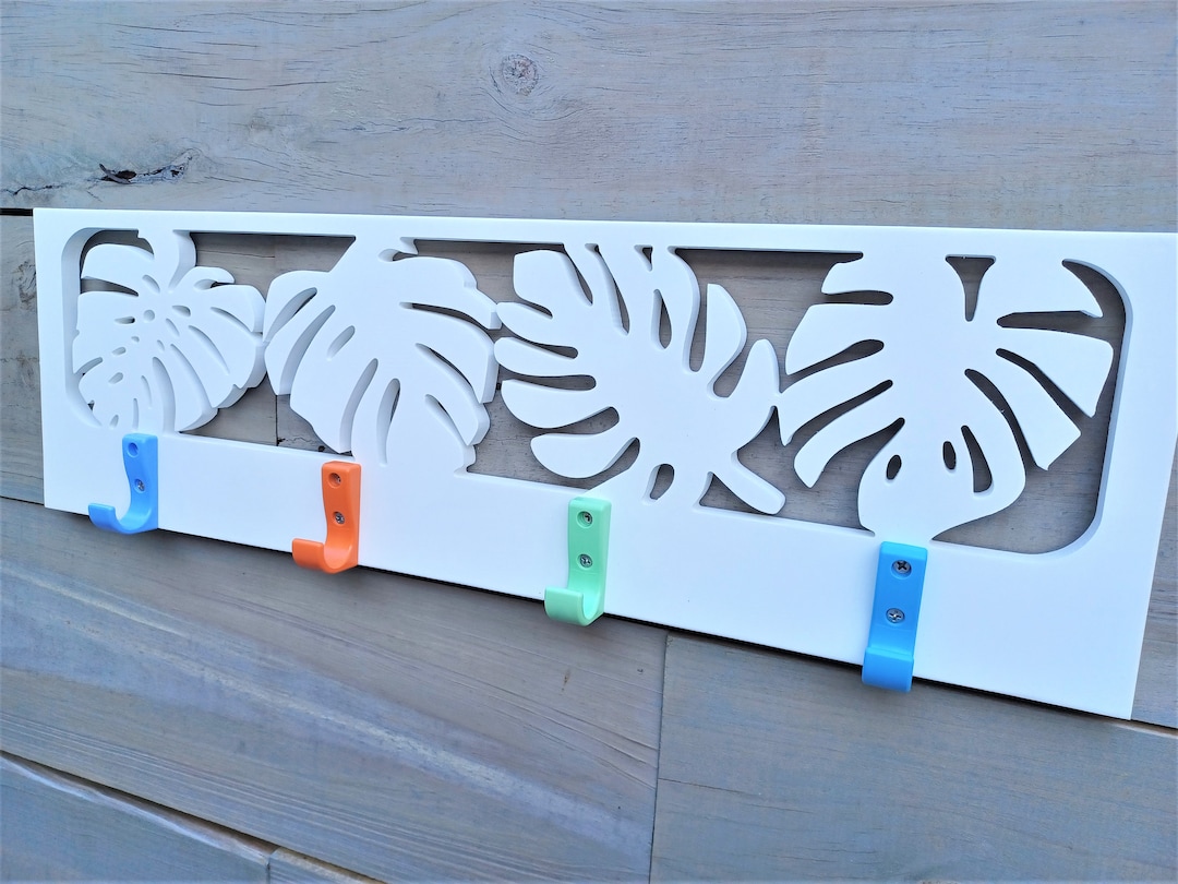 4 Hook Weatherproof PVC Tropical Leaf Cutout Hat Towel Suit Pool ...