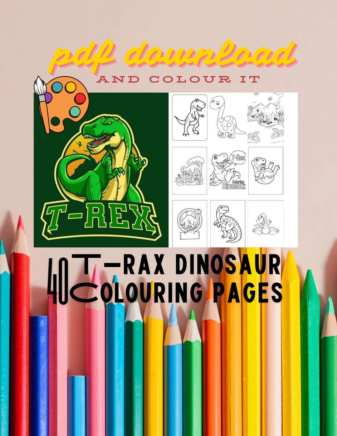 T-RAX Dinosaur Colouring Pages - Etsy