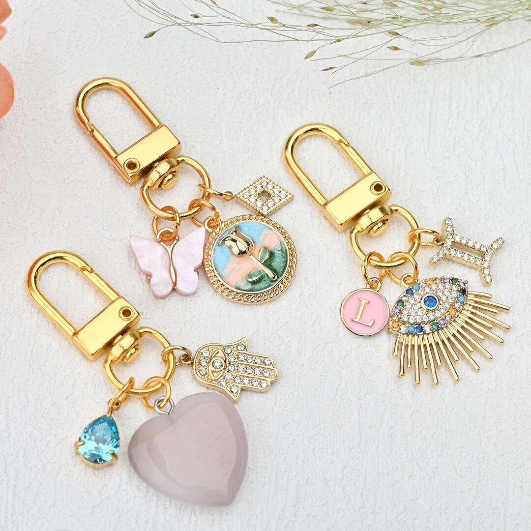Custom Bag Charms Keychain Holder Multiple Charms Gold Bag Charm Purse ...