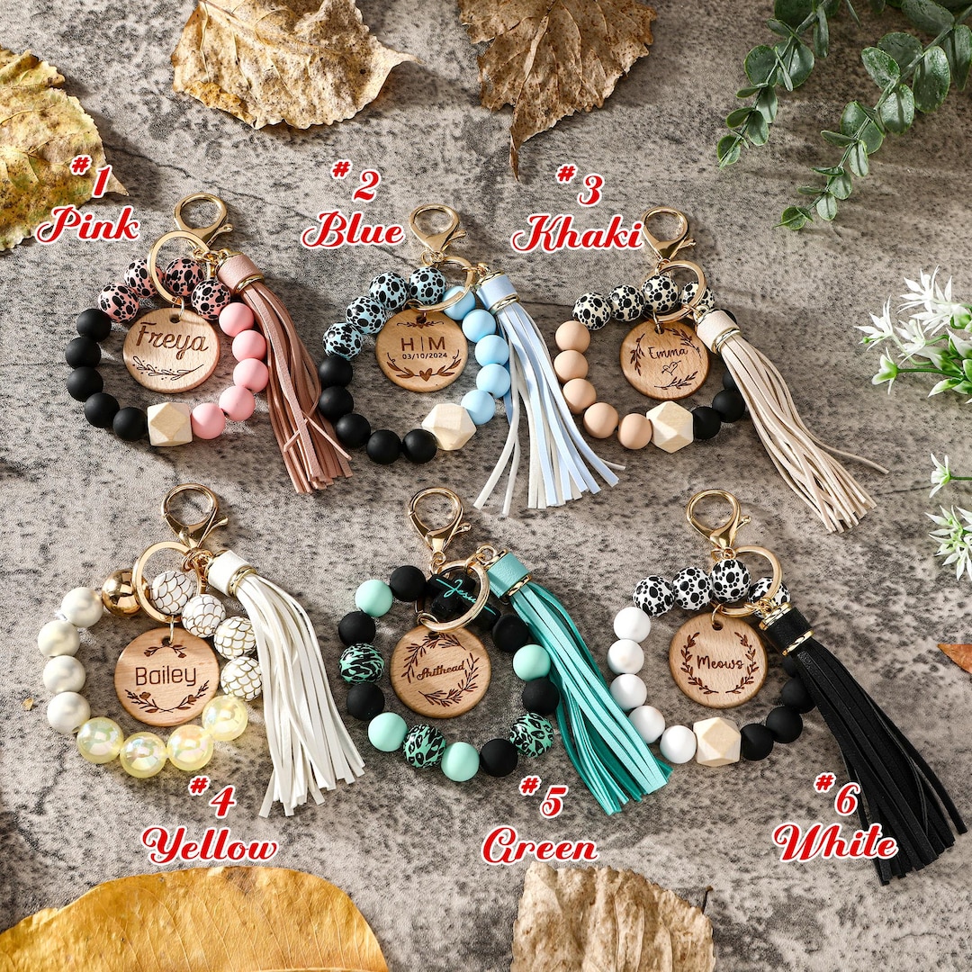 Personalized Silicone Beaded Keychain Wristlet, Customname Keychain ...