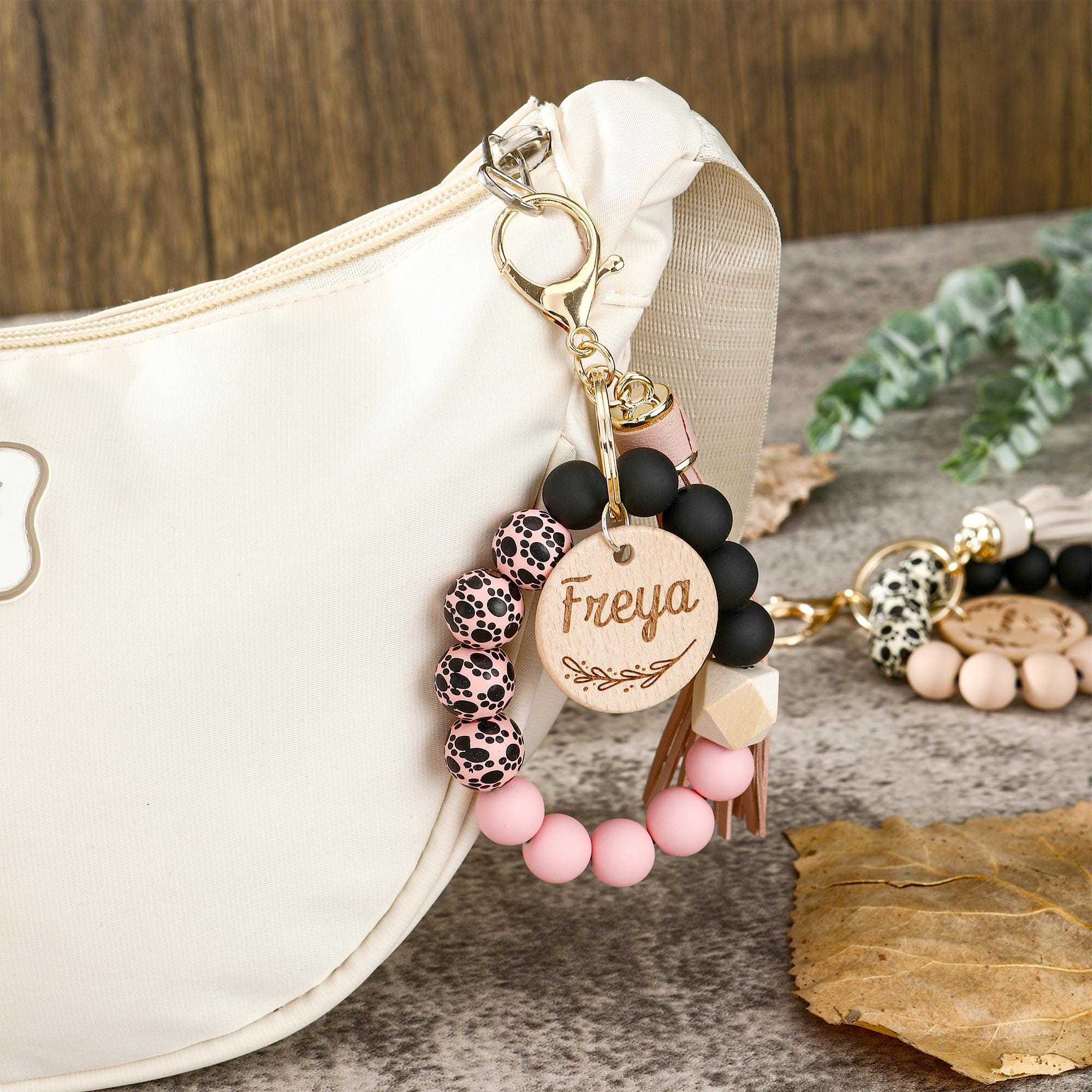 Personalized Silicone Beaded Keychain Wristlet, Customname Keychain ...
