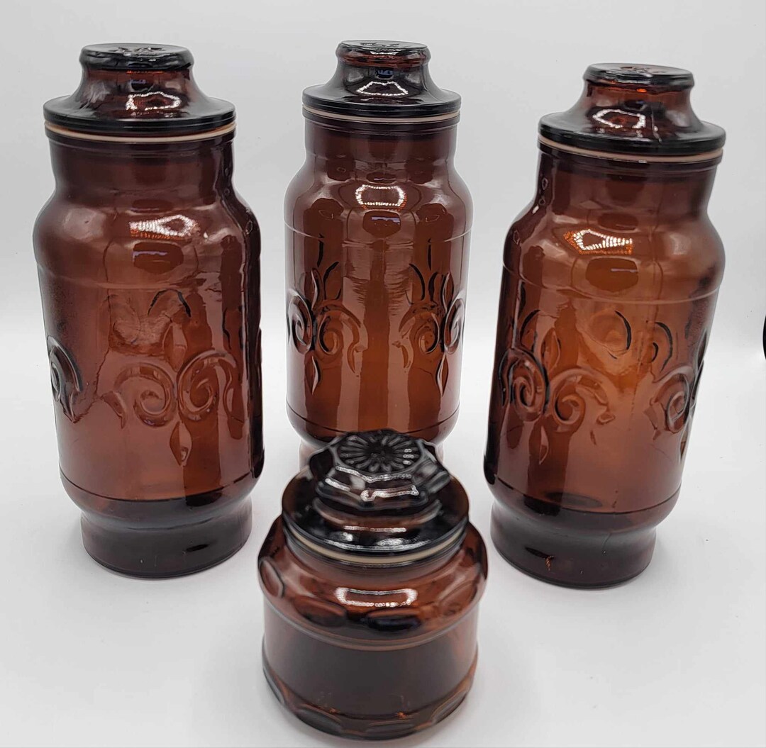 Vintage 1970's Borden Cremora Amber Fleur Di Lis Glass Canister/jars ...