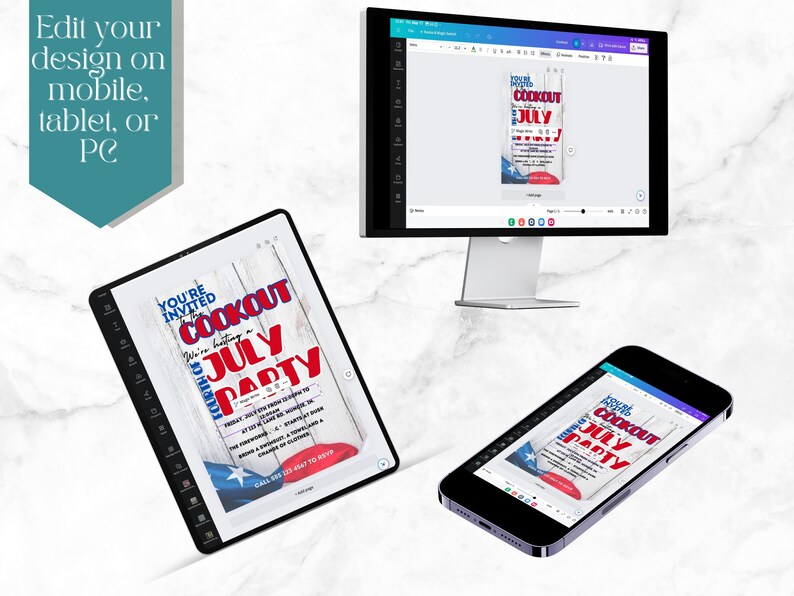 4th of July Cookout Customizable Invitation Template Bundle With ...