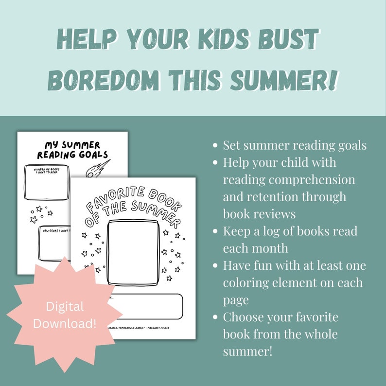 Kids Summer Reading Journal Printable | Reading Goals | Book Reviews ...