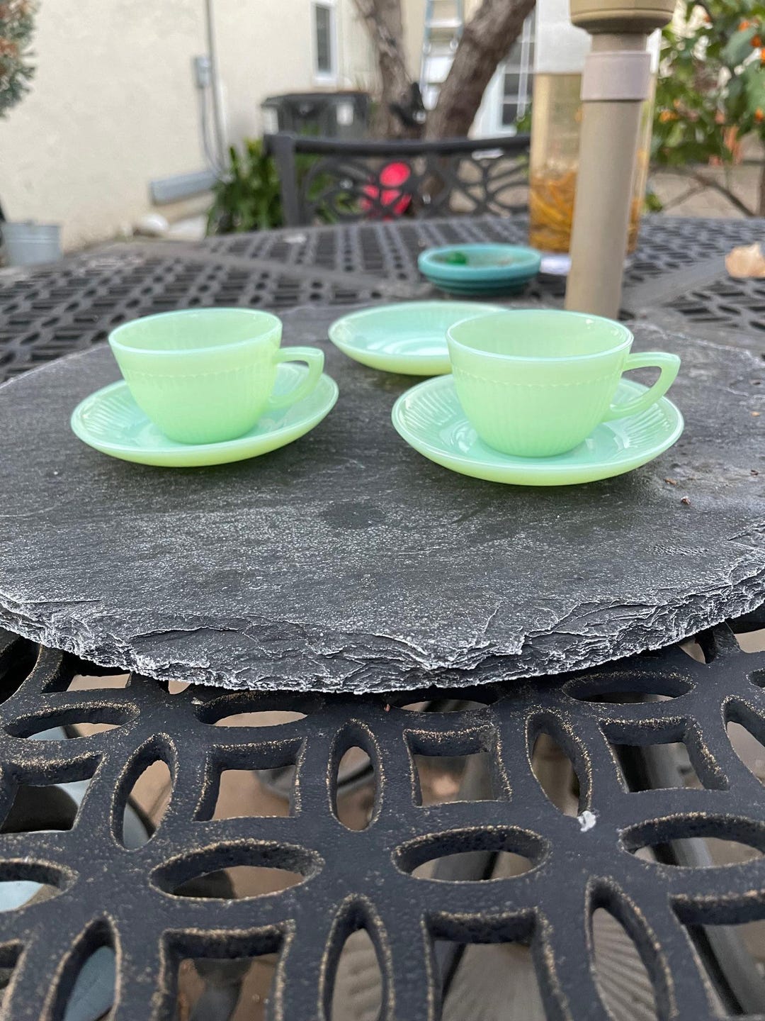 Rare Fire-king JADEITE Jane Ray Demitasse Coffee Cups and Saucers Green ...