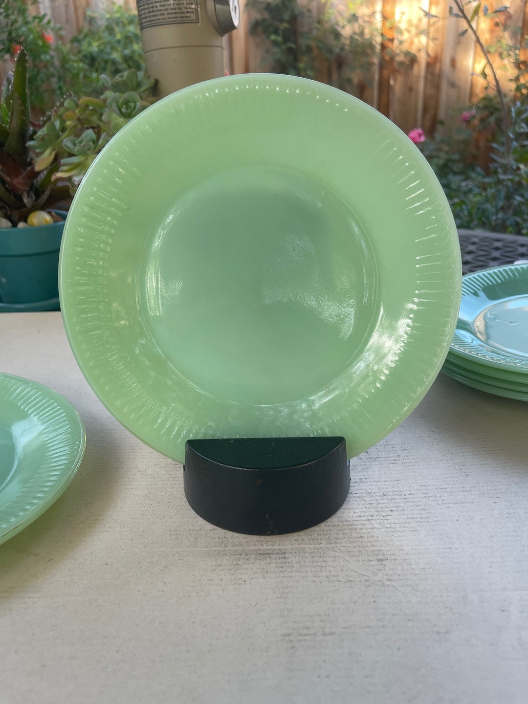 Six Vintage Fire King Jadite/jadeite Jane Ray 7 3/4 Salad Plates 1948 ...