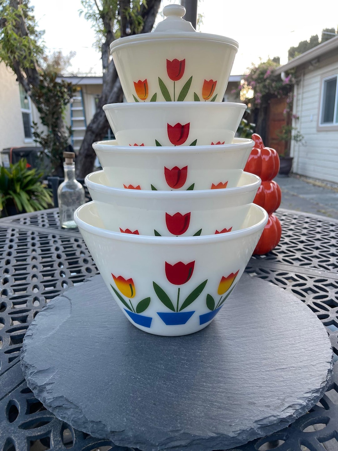Complete Vintage Fire King Tulip Nesting Mixing Bowl Set 1940s Mid ...