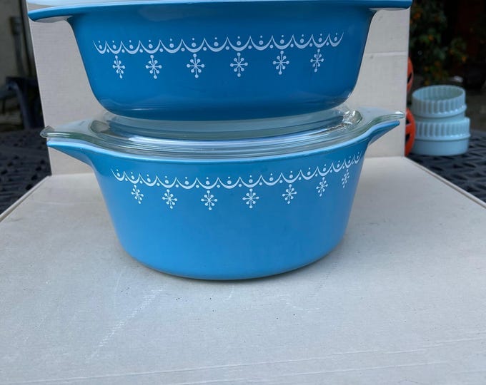 Vintage PYREX Snowflake Blue Cinderella Casserole Dish With Lid Milk ...