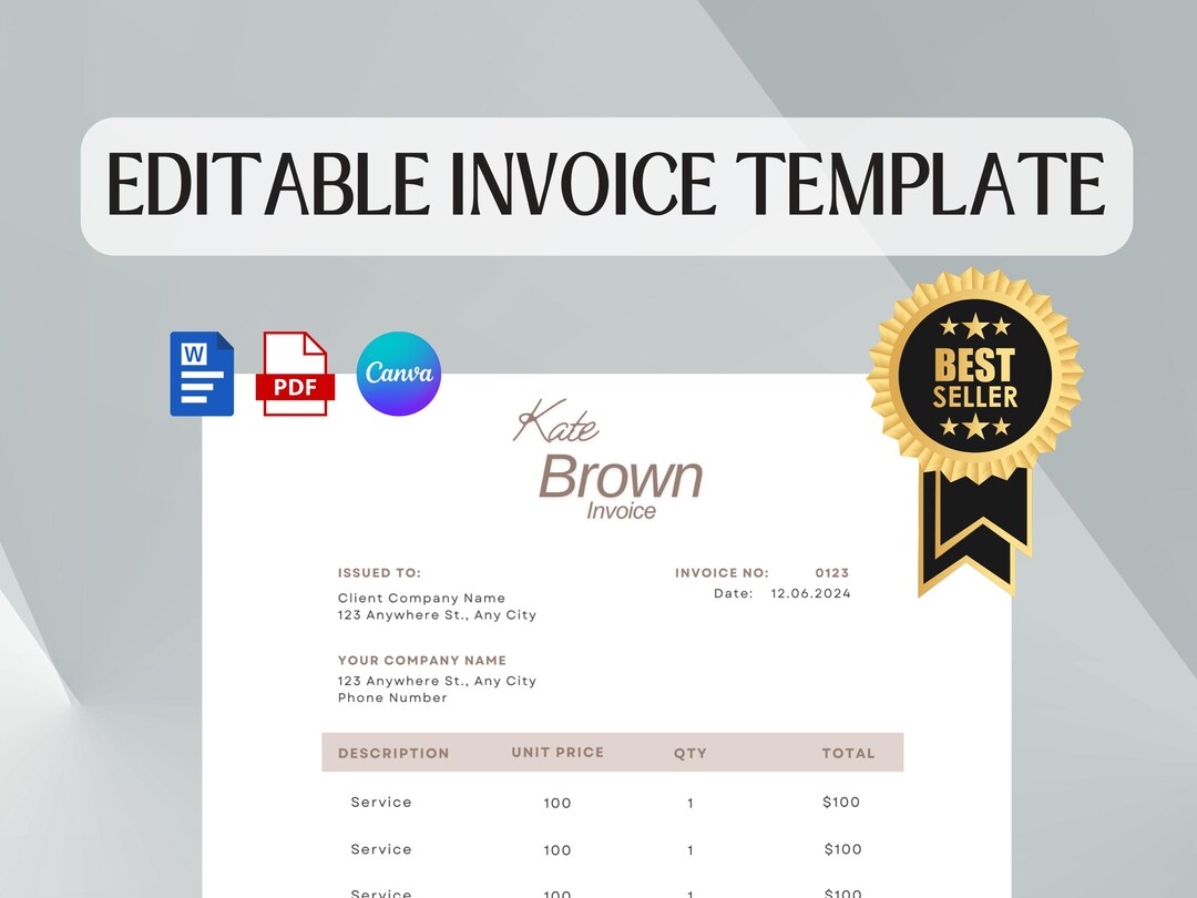 Editable Invoice Template. Printable Invoice Word. Custom Invoice Form ...