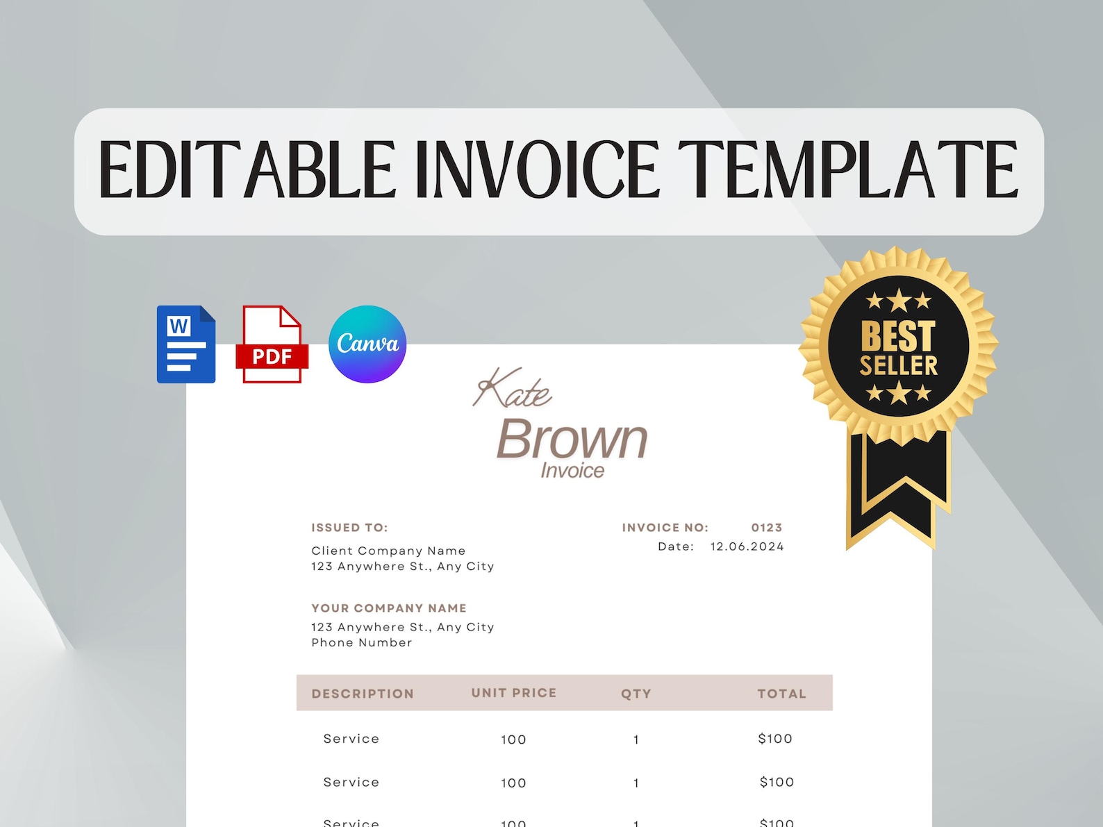 Editable Invoice Template. Printable Invoice Word. Custom Invoice Form ...