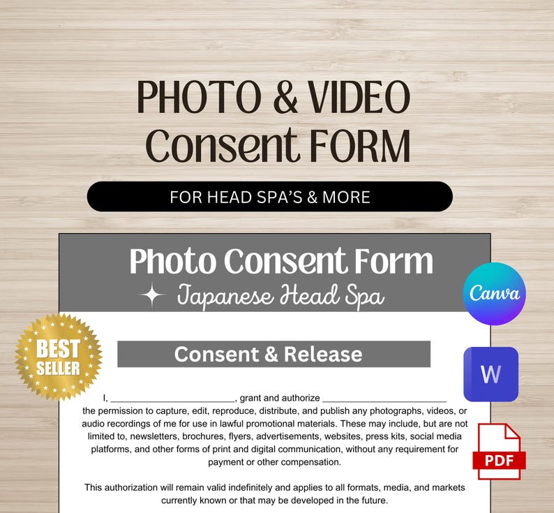 Japanese Head Spa Photo Consent Form | Editable Canva, Word, PDF ...