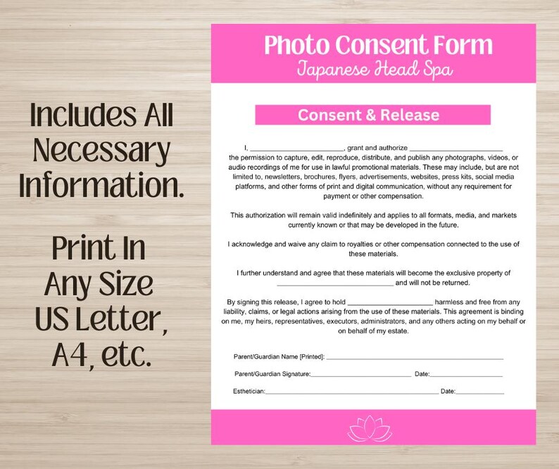 Japanese Head Spa Photo Consent Form: Editable Client Release ...