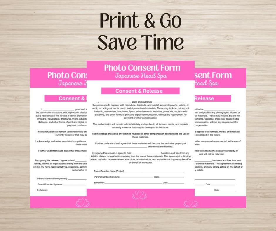 Japanese Head Spa Photo Consent Form - Editable Digital Client Release ...