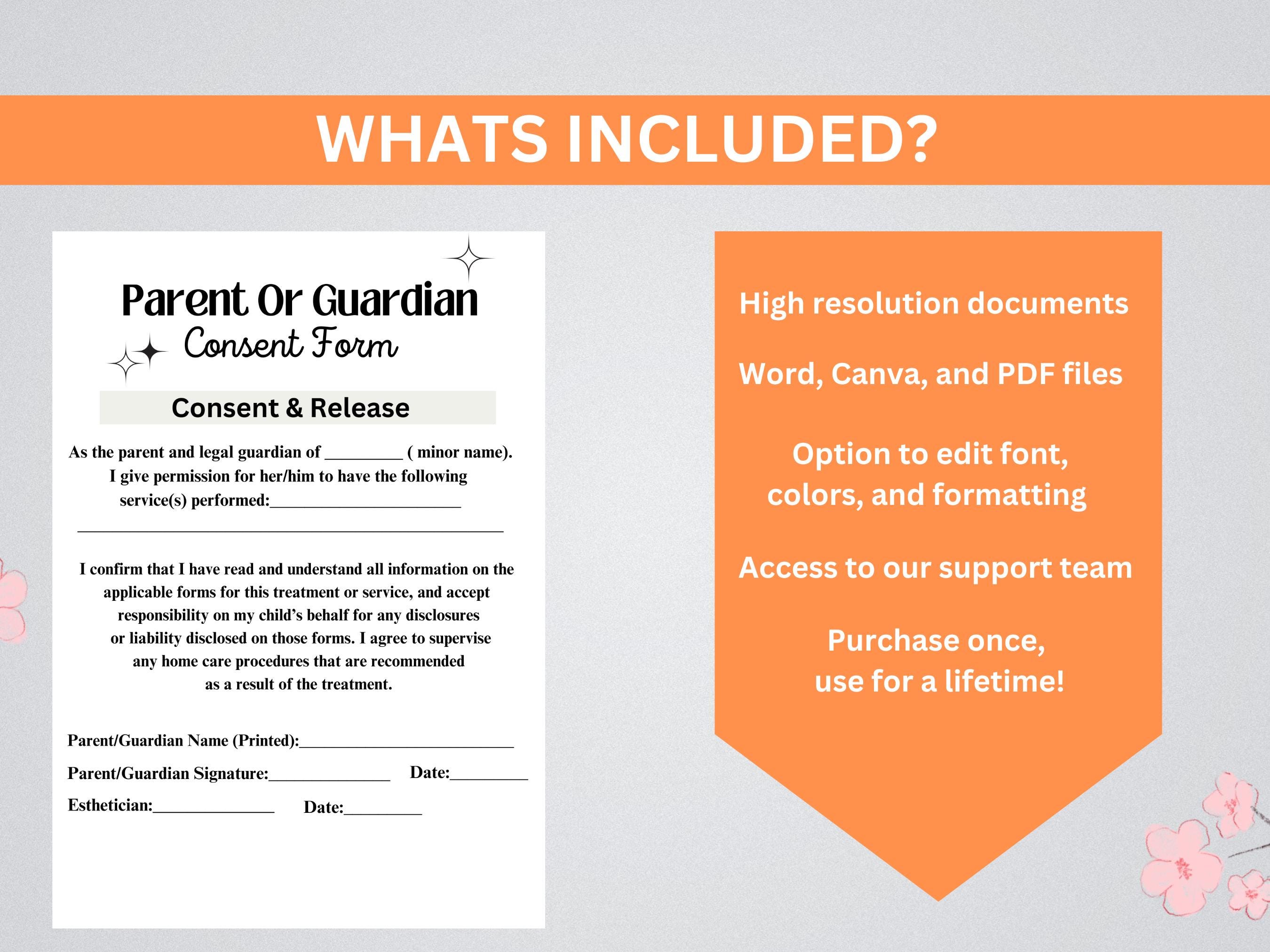 Parental Consent Form for Estheticians & Med Spas (editable Word, Canva ...