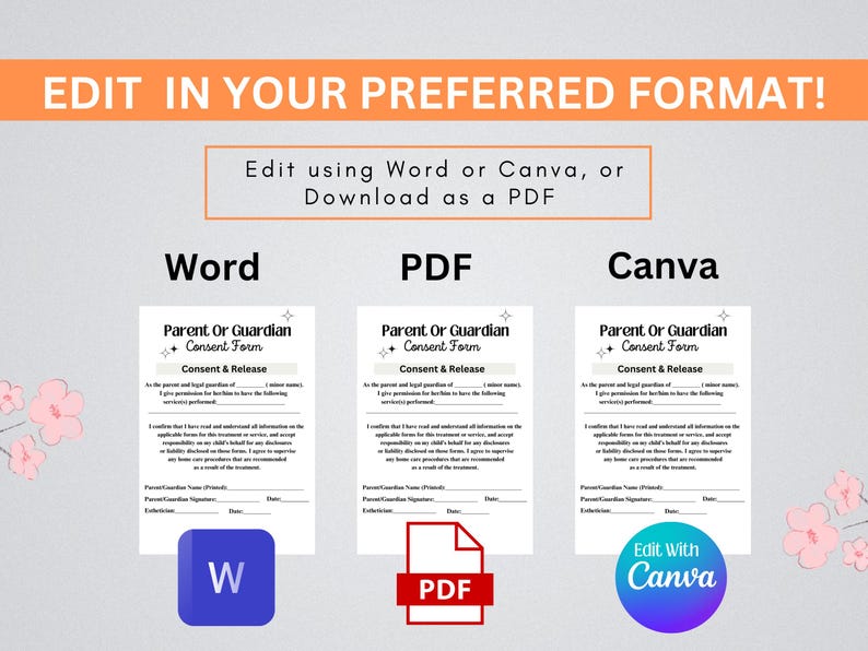 Parental Consent Form for Estheticians & Med Spas (editable Word, Canva ...