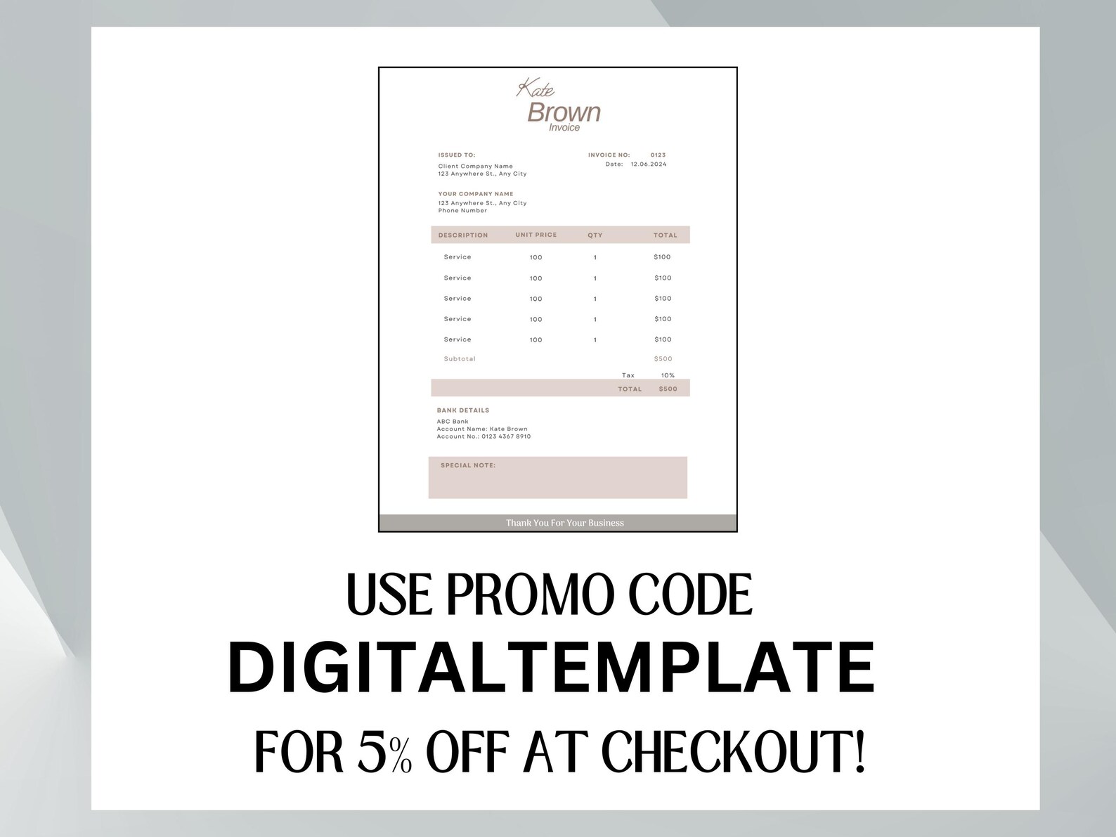Editable Invoice Template. Printable Invoice Word. Custom Invoice Form ...