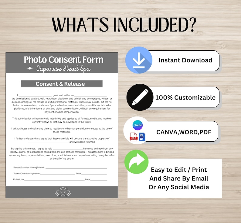 Japanese Head Spa Photo Consent Form | Editable Canva, Word, PDF Template | Client Release Form ...