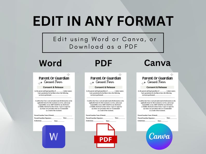 Parental Consent Form for Estheticians & Med Spas (editable Word, Canva ...