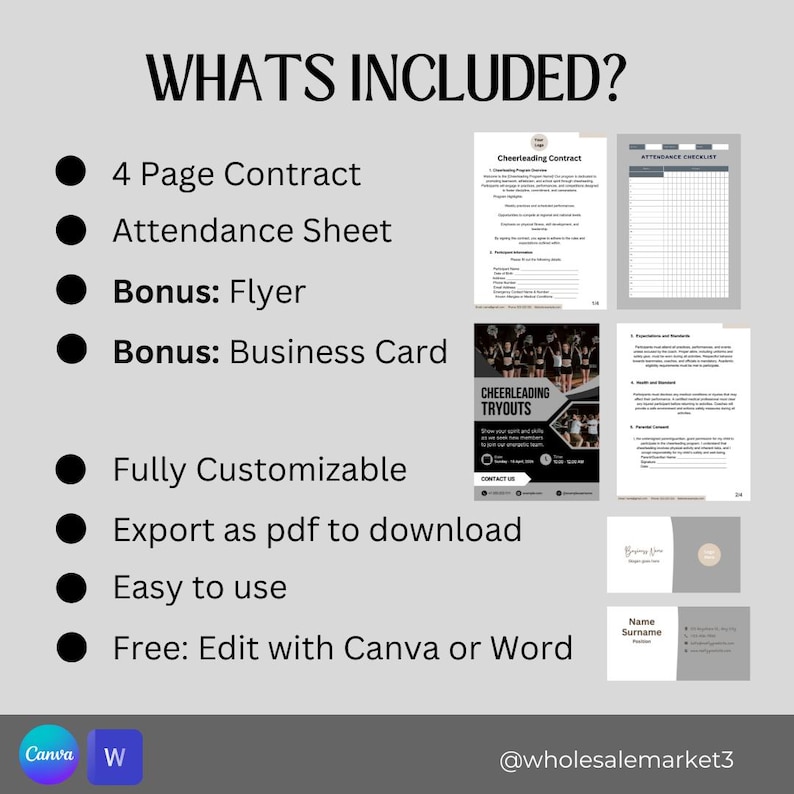 Cheerleading Contract Template: Editable Forms (canva & Word) - Etsy