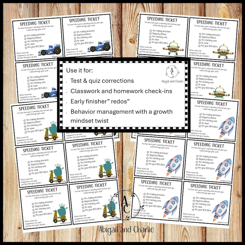 Speeding Ticket Classroom Reminder: Student Work Assessment, Student ...