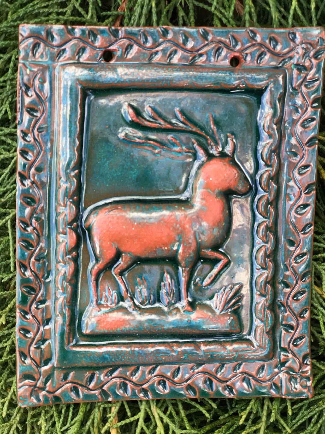 Green Majestic Stag Ceramic Tile - Etsy