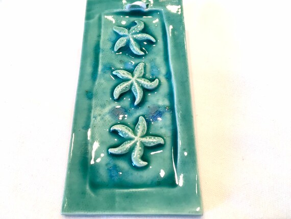 Turquoise Triple Starfish Tile With Beach Glass | Etsy