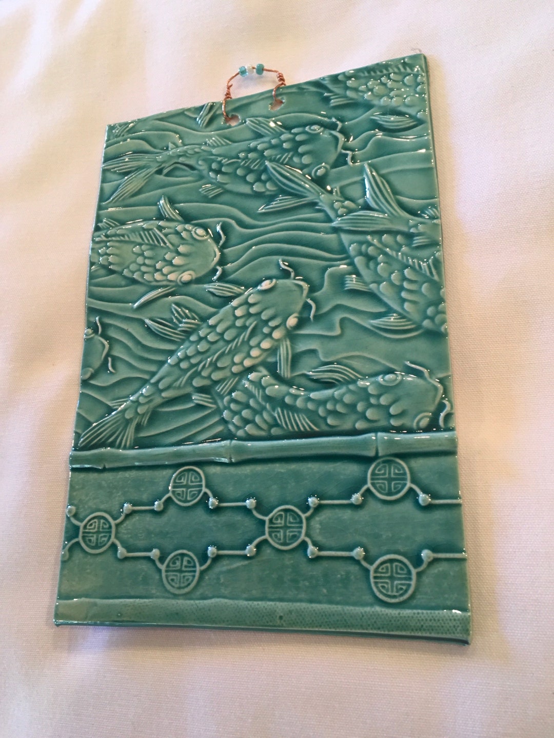 Large Turquoise Koi Ceramic Tile - Etsy