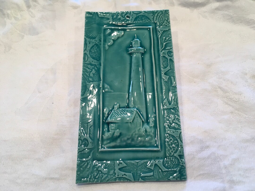 Tall Turquoise Lighthouse With Shell Border - Etsy