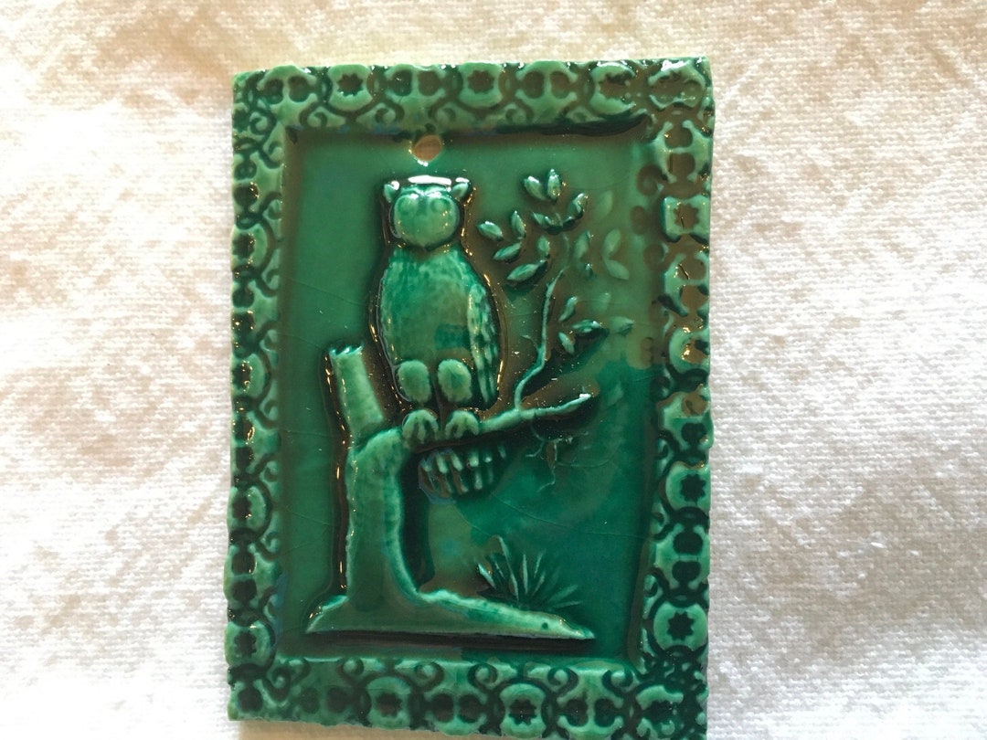 Mini Hooter Owl Tile in Green. - Etsy