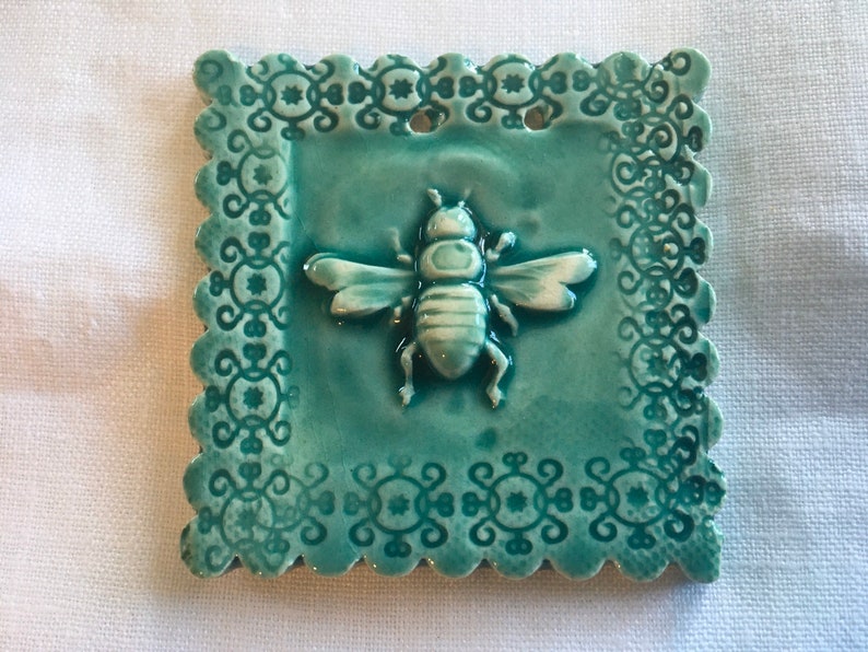 Filigree Turquoise Honey Bee Tile | Etsy