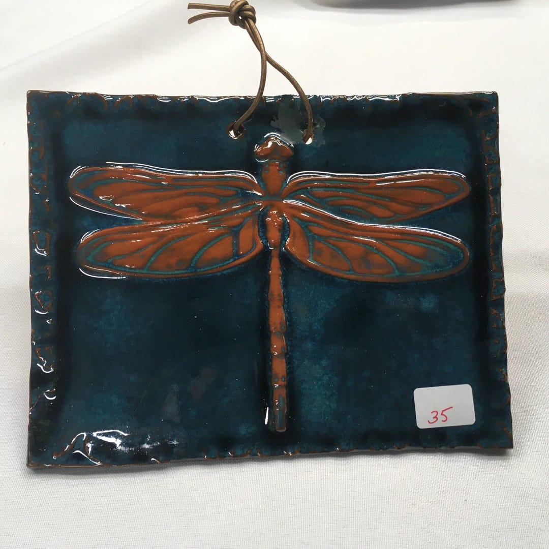 Large Green on Terra Cotta Dragonfly Tile - Etsy