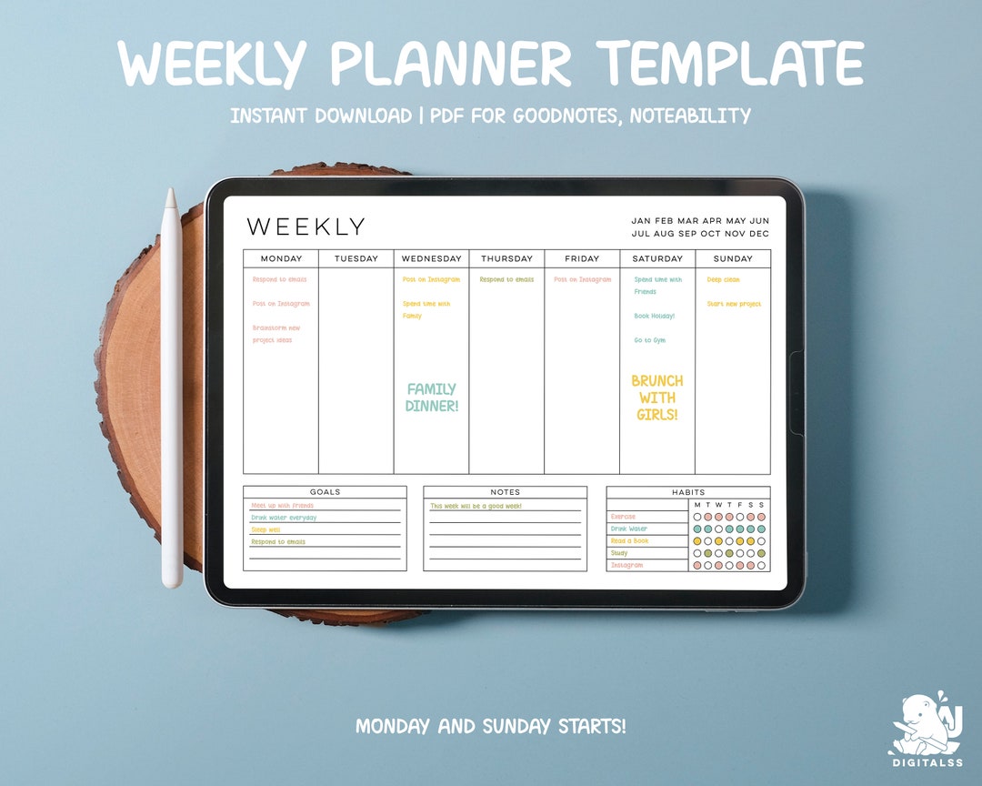 Weekly Digital Planner | Goodnotes Template | Undated Weekly Planner ...