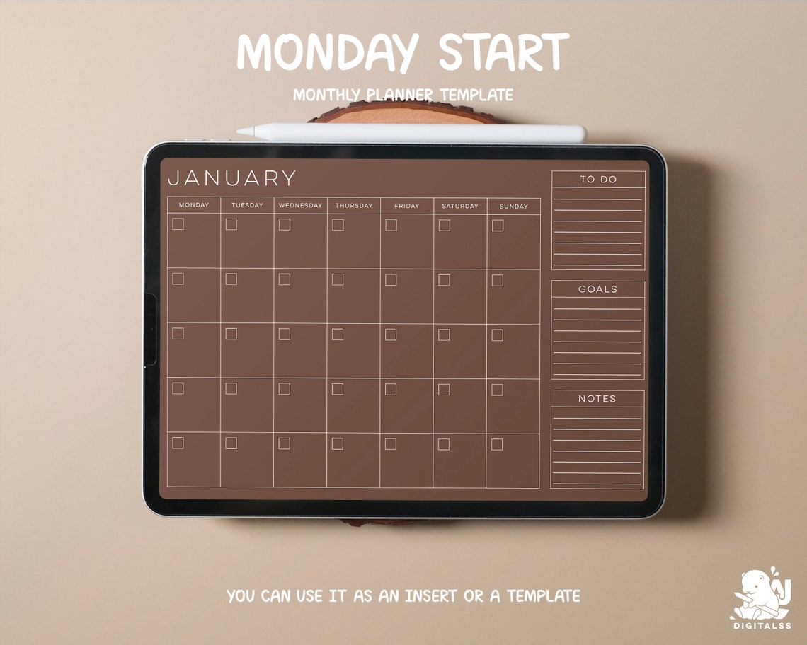 Monthly Digital Planner | Goodnotes Template | Undated Monthly Planner ...