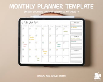 Monthly Digital Planner | Goodnotes Template | Undated Monthly Planner ...