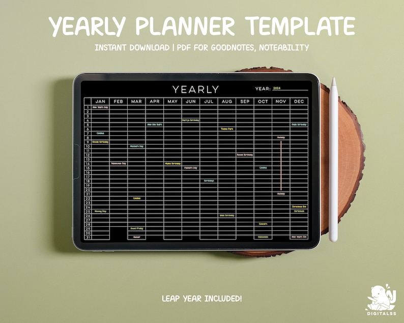 Yearly Digital Planner | Goodnotes Template | Undated Yearly Planner ...