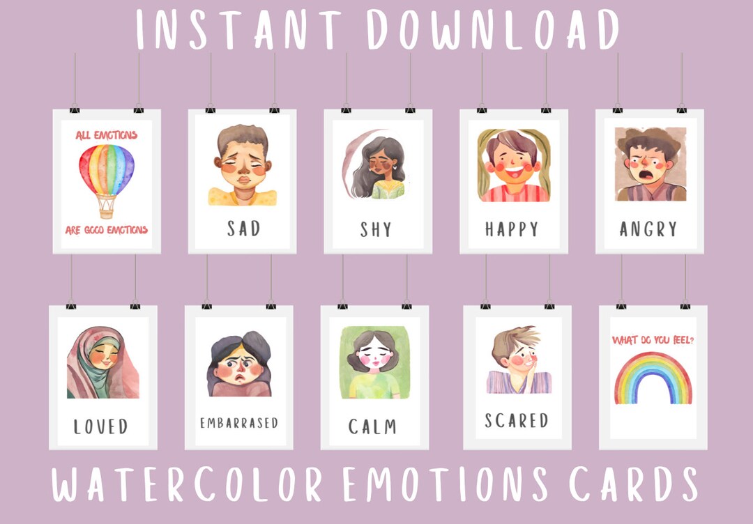 Watercolor Emotions Chart Kids Decor Printable Instant Download ...
