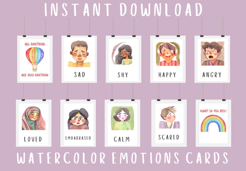 Watercolor Emotions Chart Kids Decor Printable Instant Download ...
