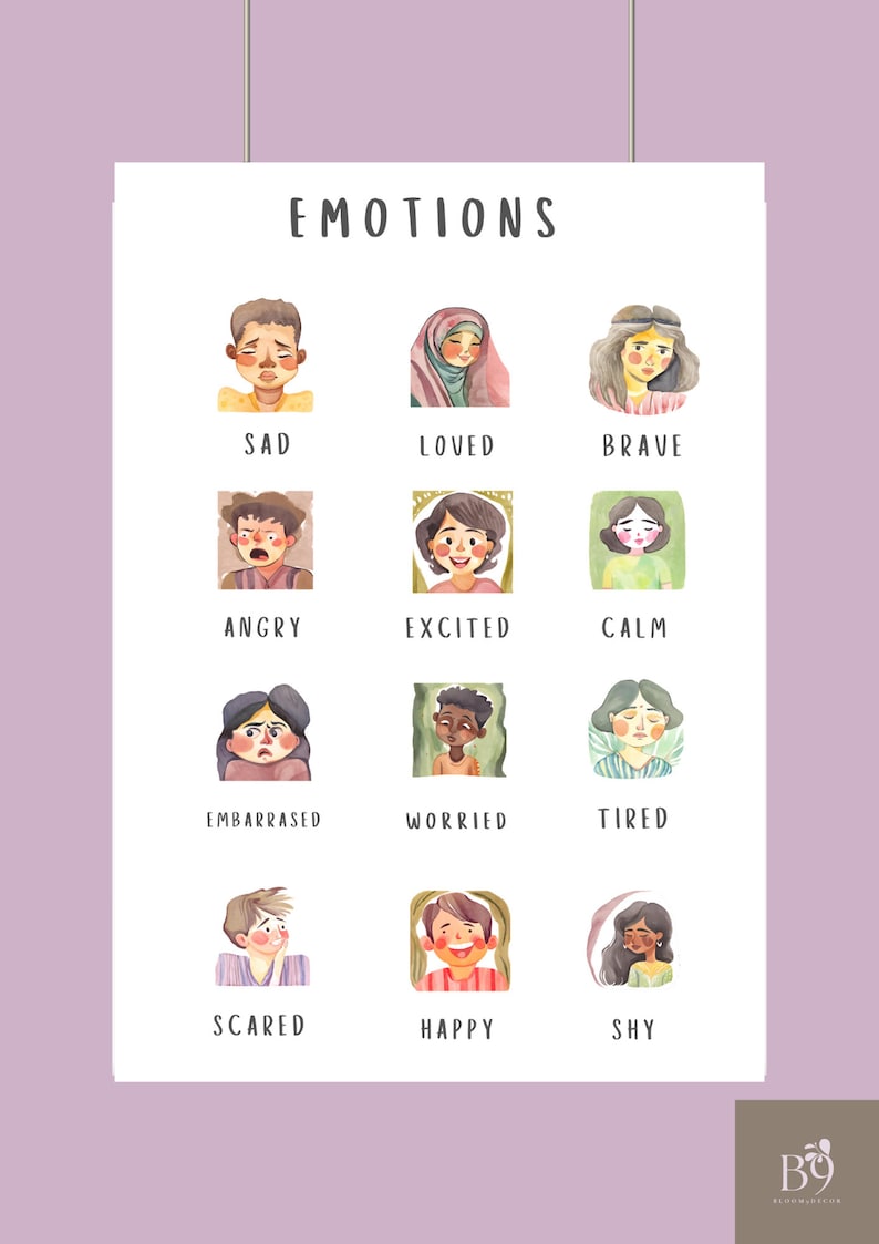 Feelings Chart Poster Educational Art Calming Corner Emotions Chart ...
