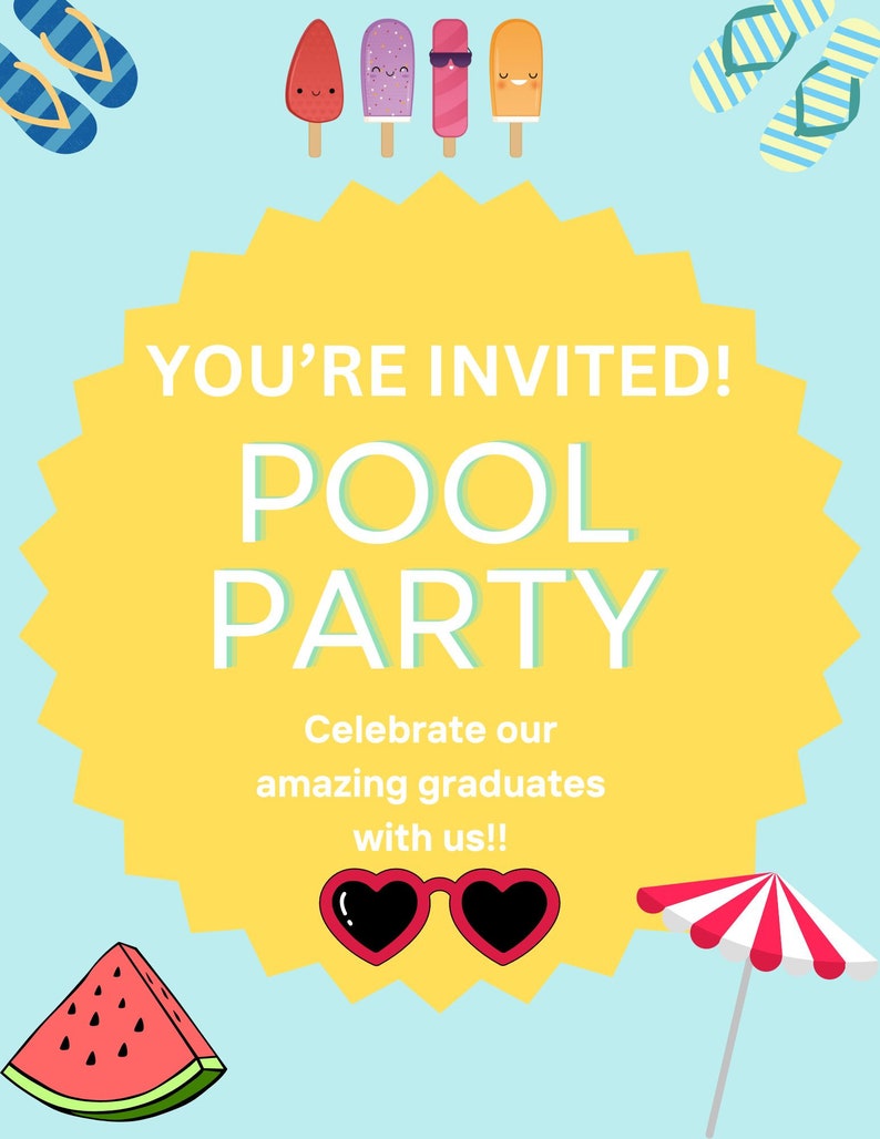 Editable Summer Pool Party Invitation Template - Etsy